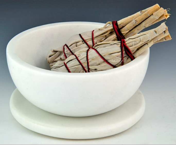 White Marble Bowl & Coaster Set - Hand Carved Ritual Altar – Indie South